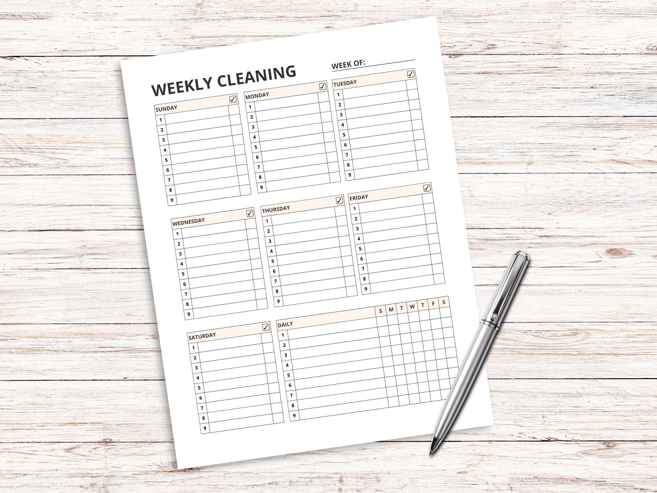 Editable Weekly Cleaning Checklist Printable, Daily and Weekly Cleaning ...