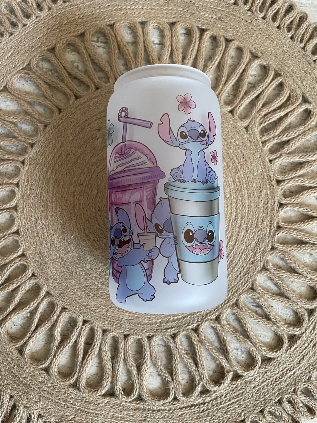 Stitch Glass Cup, Beer Glass Can, Iced Coffee Glass, Stitch Cup, Gifts ...