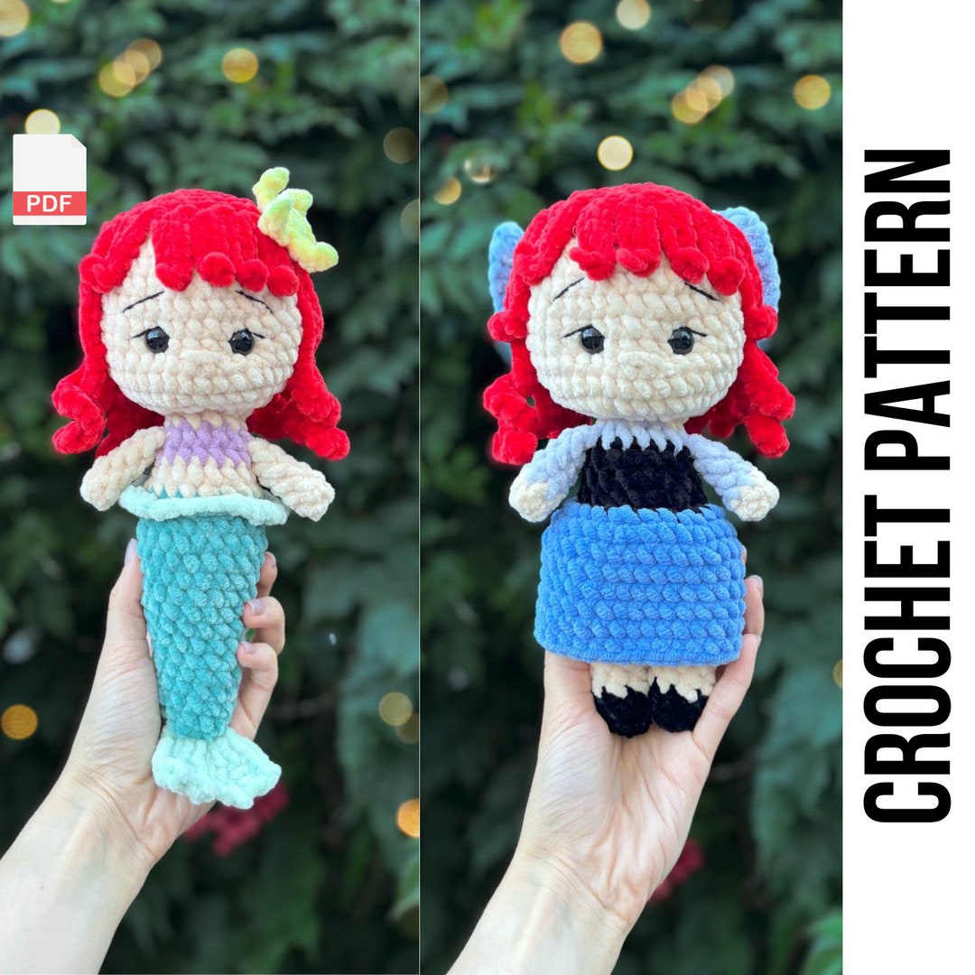 Low-sew 3in1 PDF Crochet Doll Pattern Ariel, Flounder, the Little ...