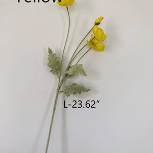 Artificial Poppy With Leaves, Rustic Flower Stem, Realistic Wildflower ...