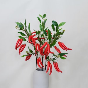 Fake Chili Pepper Branch With Leaves, Rustic Capsicum Annuum Stem, Home ...