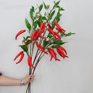 Fake Chili Pepper Branch With Leaves, Rustic Capsicum Annuum Stem, Home ...