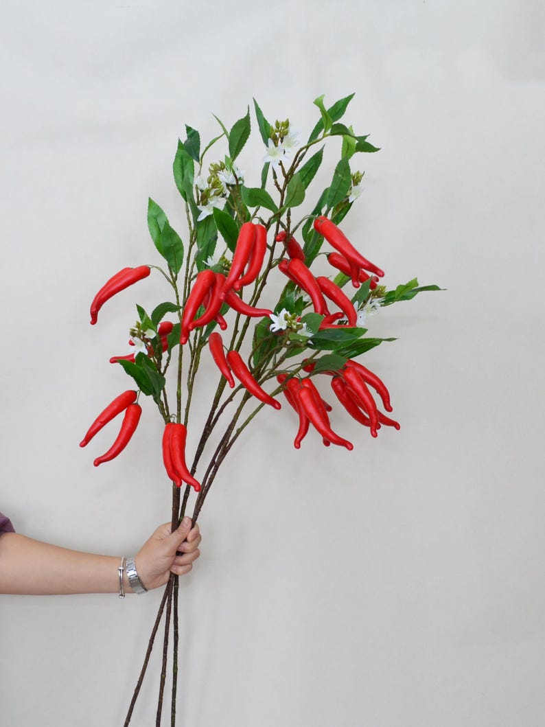 Fake Chili Pepper Branch With Leaves, Rustic Capsicum Annuum Stem, Home ...