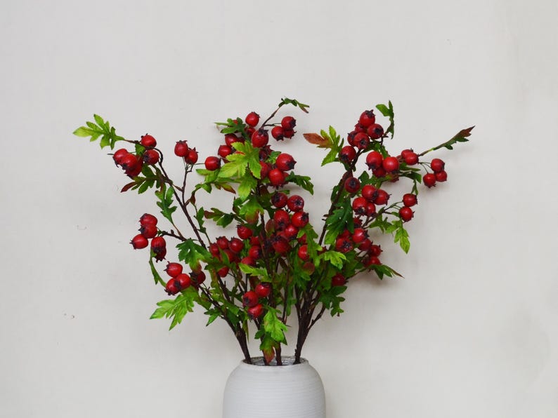 Artificial Hawthorn Branches With Fruit and Leaves, Faux Cranberry ...