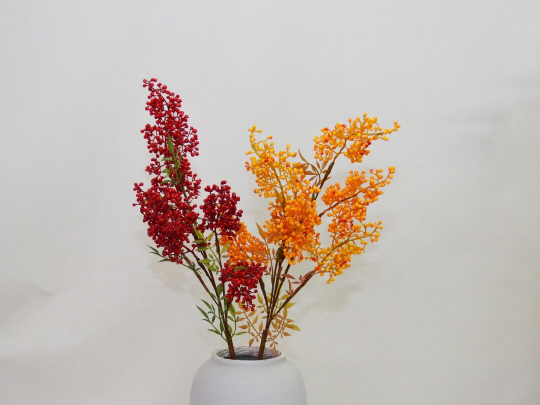 Faux Heavenly Bamboo Branch With Leaves, Fall Rustic Floral, Artificial ...