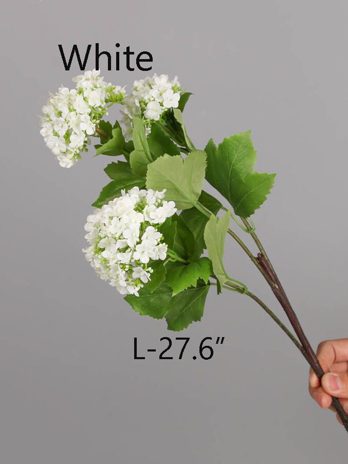 Artificial Viburnum Spray With Leaves, Fake Snowball Flower Stem, Rustic Hydrangea, Home Floral ...