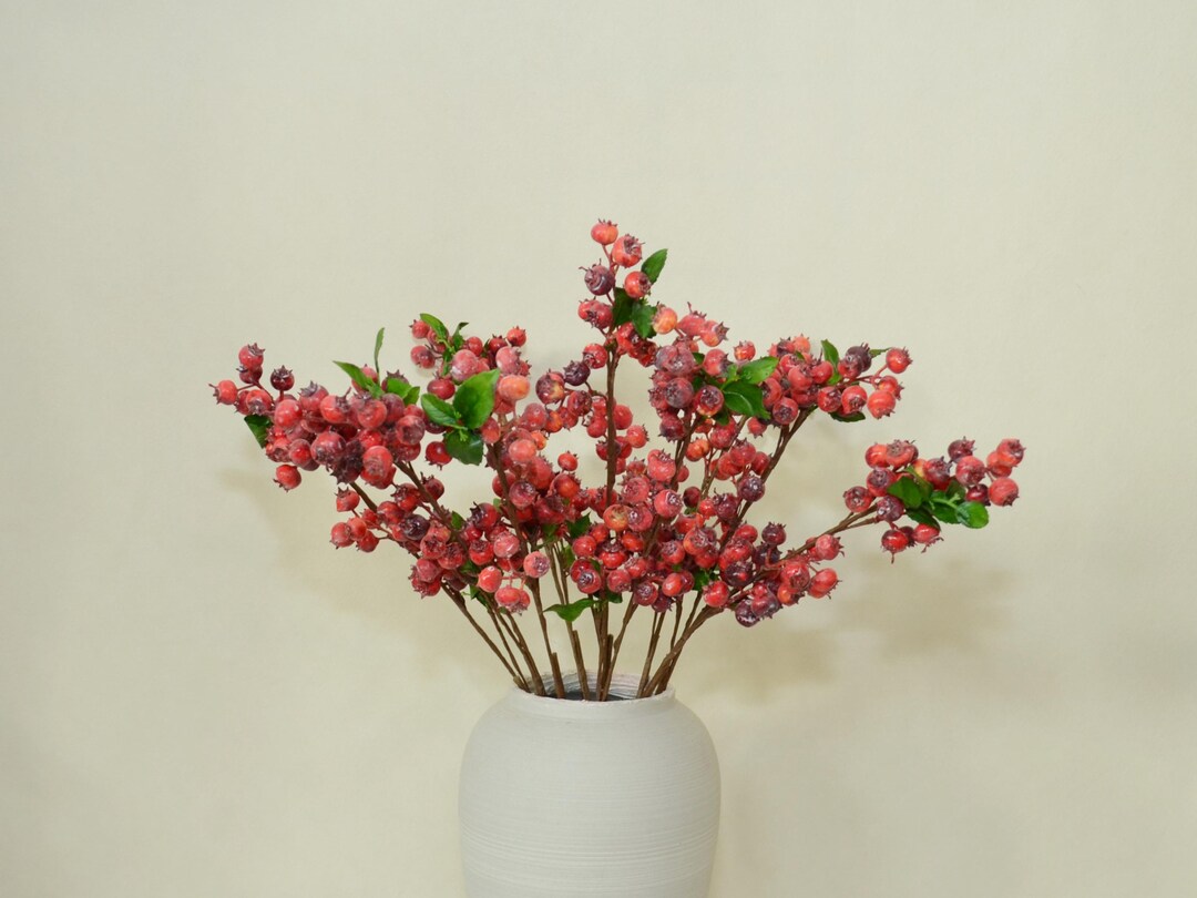 Artificial Cranberry Stems With Leaves, Fake Blueberries, Faux ...
