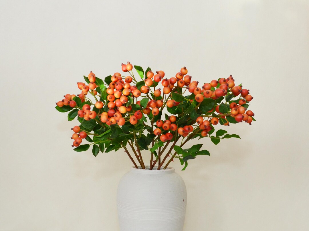 Rosehip Stem With Foliage, Artificial Berry Craft, Realistic Small ...