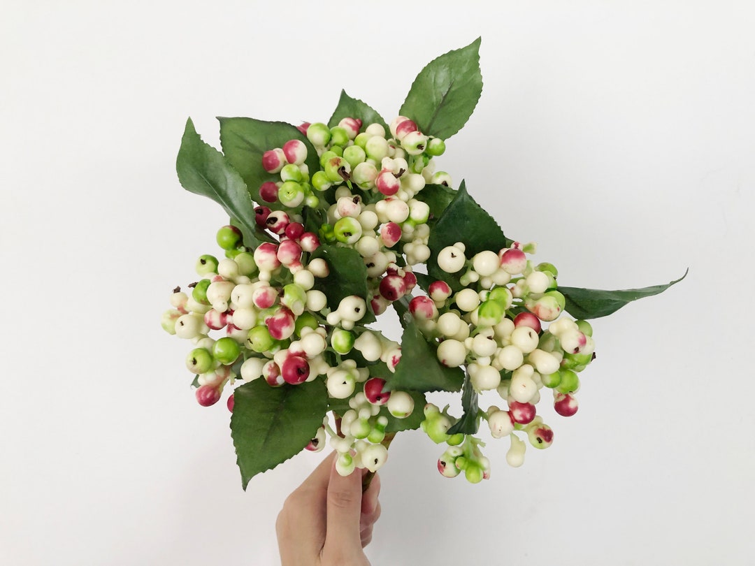 White Berry Stem With Foliage, Artificial Small Fruit Crafts, Rustic ...