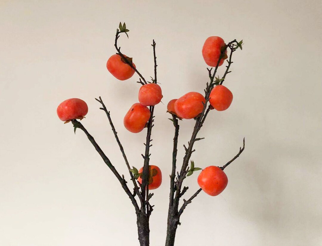 Artificial Persimmon Long Branch, Fall Fruit Stem Crafts, Chinese Home ...