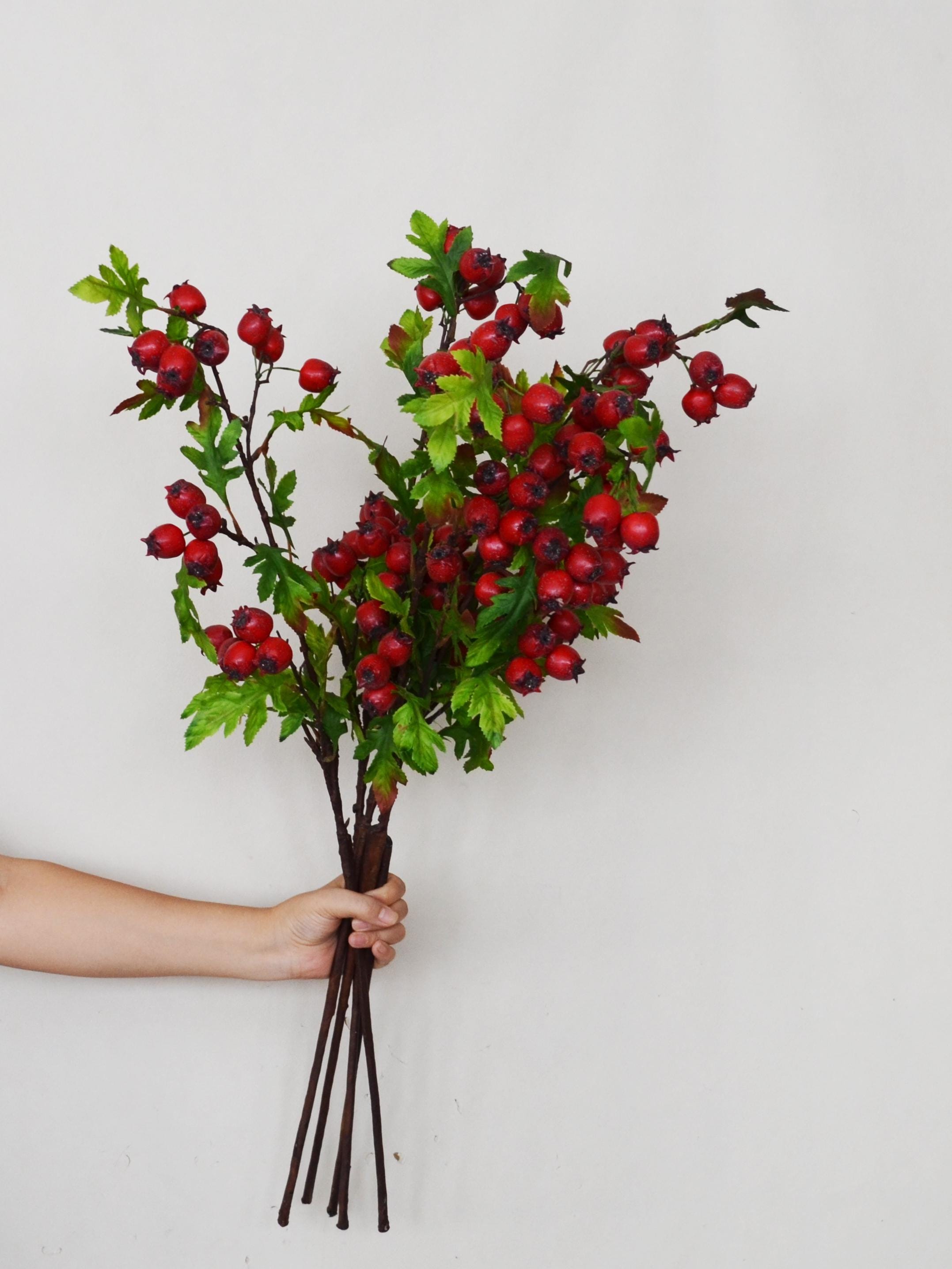 Artificial Hawthorn Branches With Fruit and Leaves, Faux Cranberry ...