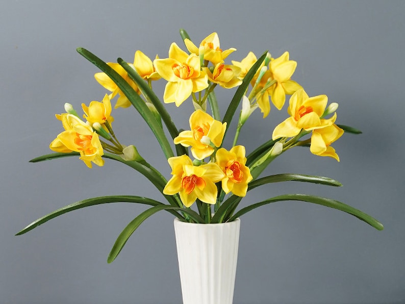 Artificial Daffodil Stems With Foliage, Fake Narcissus Flower Crafts ...