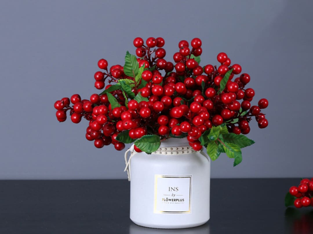 Artificial Berry Stems With Foliage, Fake Blueberry Spray, Rustic Small ...