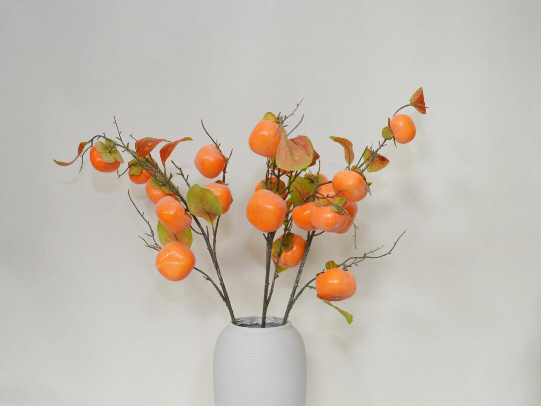 Fake Persimmon Stem With Leaves, Autumn Fruit Crafts, Rustic Home ...