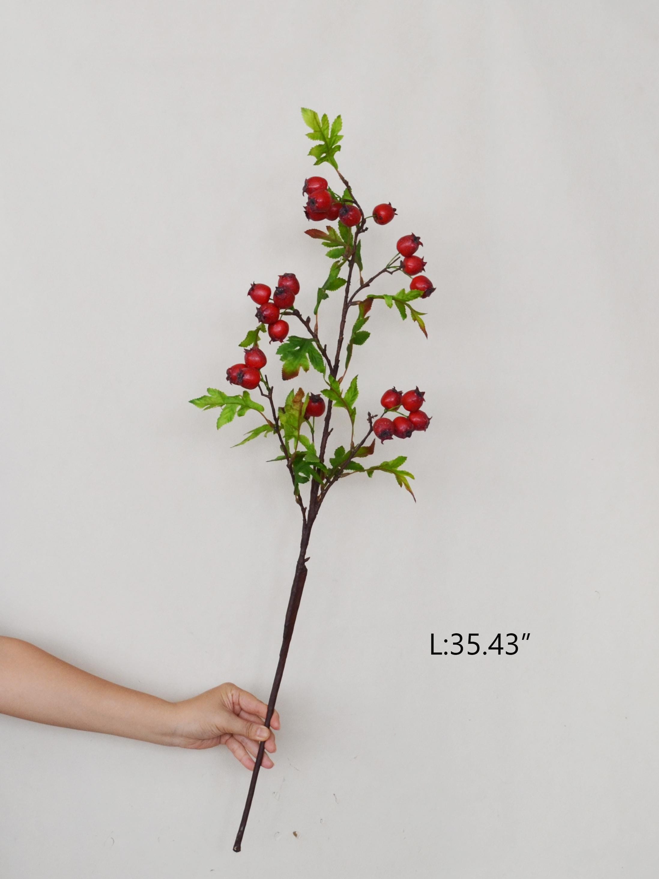Artificial Hawthorn Branches With Fruit and Leaves, Faux Cranberry ...