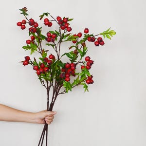 Artificial Hawthorn Branches With Fruit and Leaves, Faux Cranberry ...