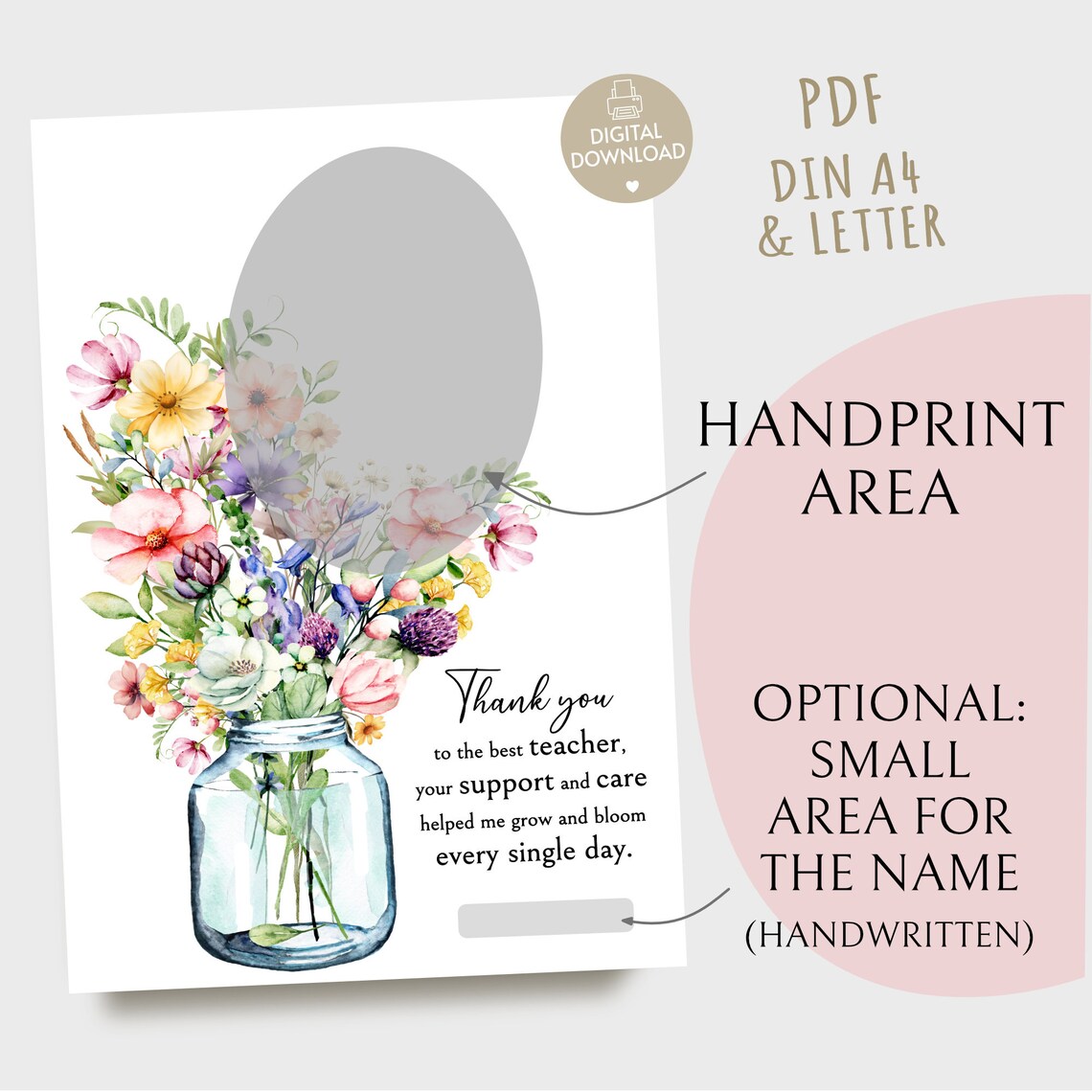 Gifts From Students to Teachers, Flower Handprint Art Gift, Teacher ...