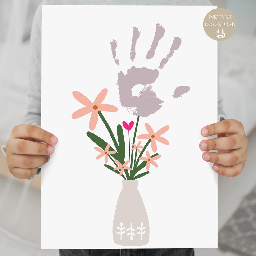 Handprint Gift, Flower Vase, Printable Handprint Craft, Gift Idea for ...