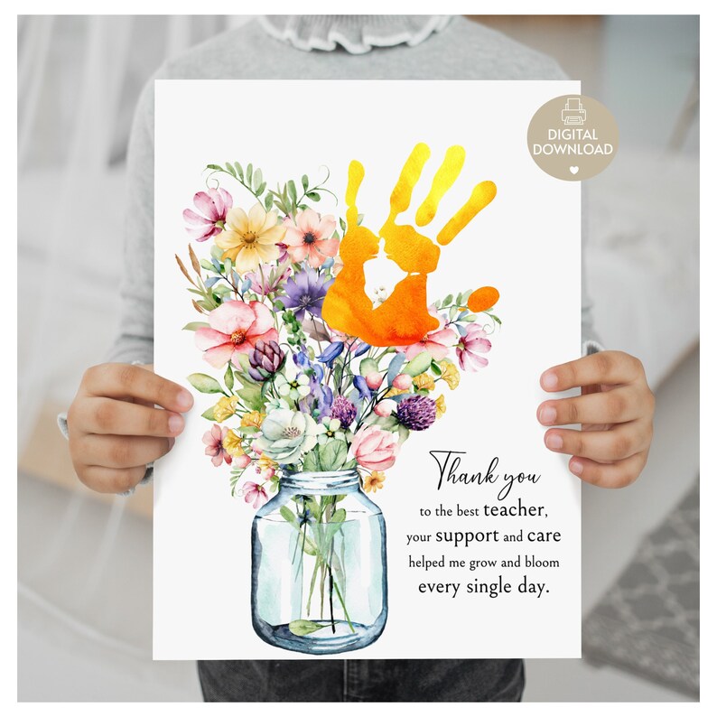 Gifts From Students to Teachers, Flower Handprint Art Gift, Teacher ...