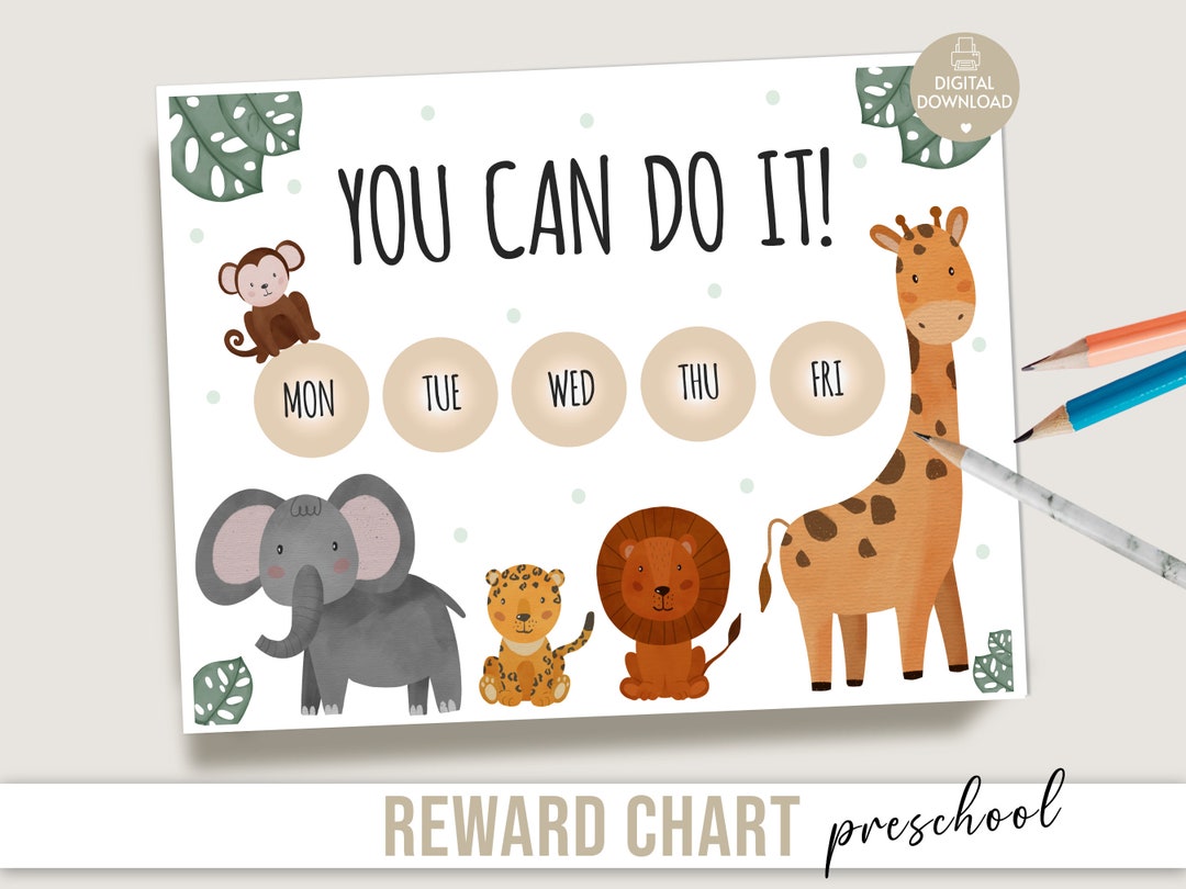 Toddler Gift Reward Chart Preschool With Animals Printable Motivation ...