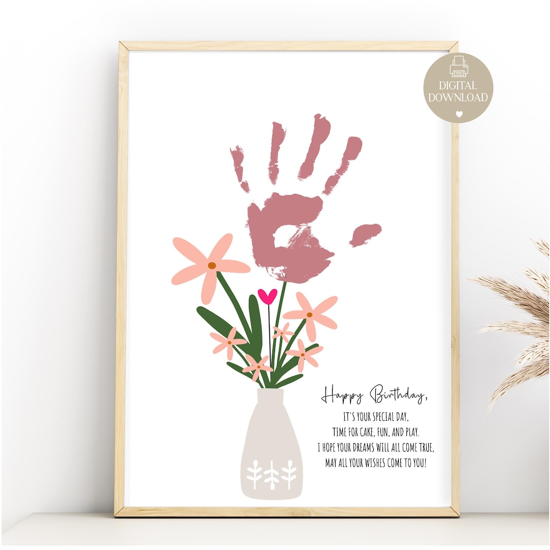 Handprint Art Birthday, Handprint Craft Keepsake, Printable Birthday ...