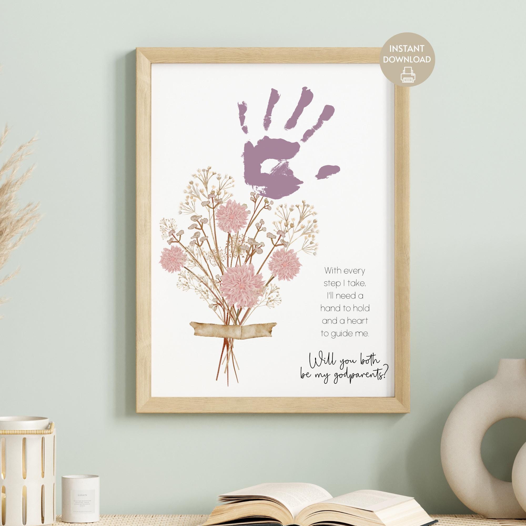 Handprint Art Godparents Proposal With Flowers, Godparent Proposal ...