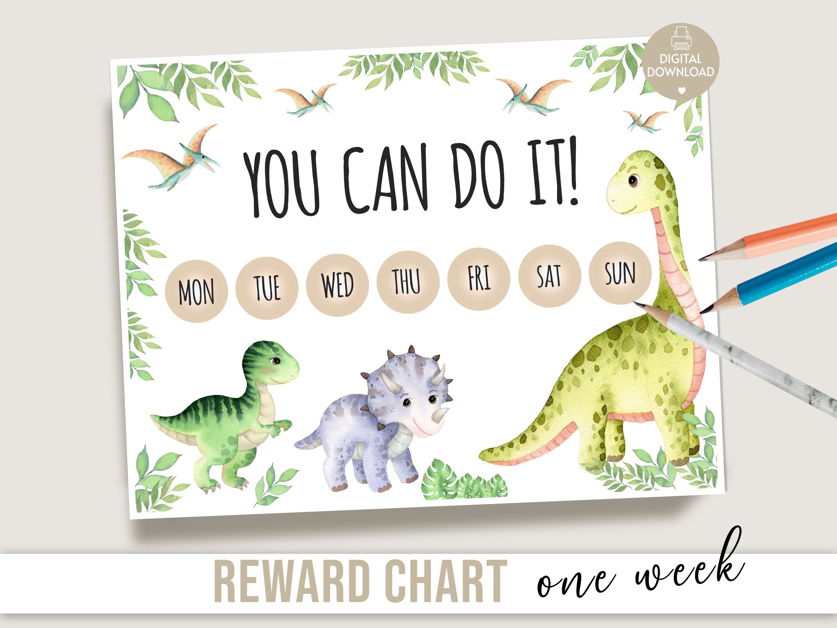 Dinosaur Reward Chart Printable Dinosaur Kids Behavior Chart Weekly ...