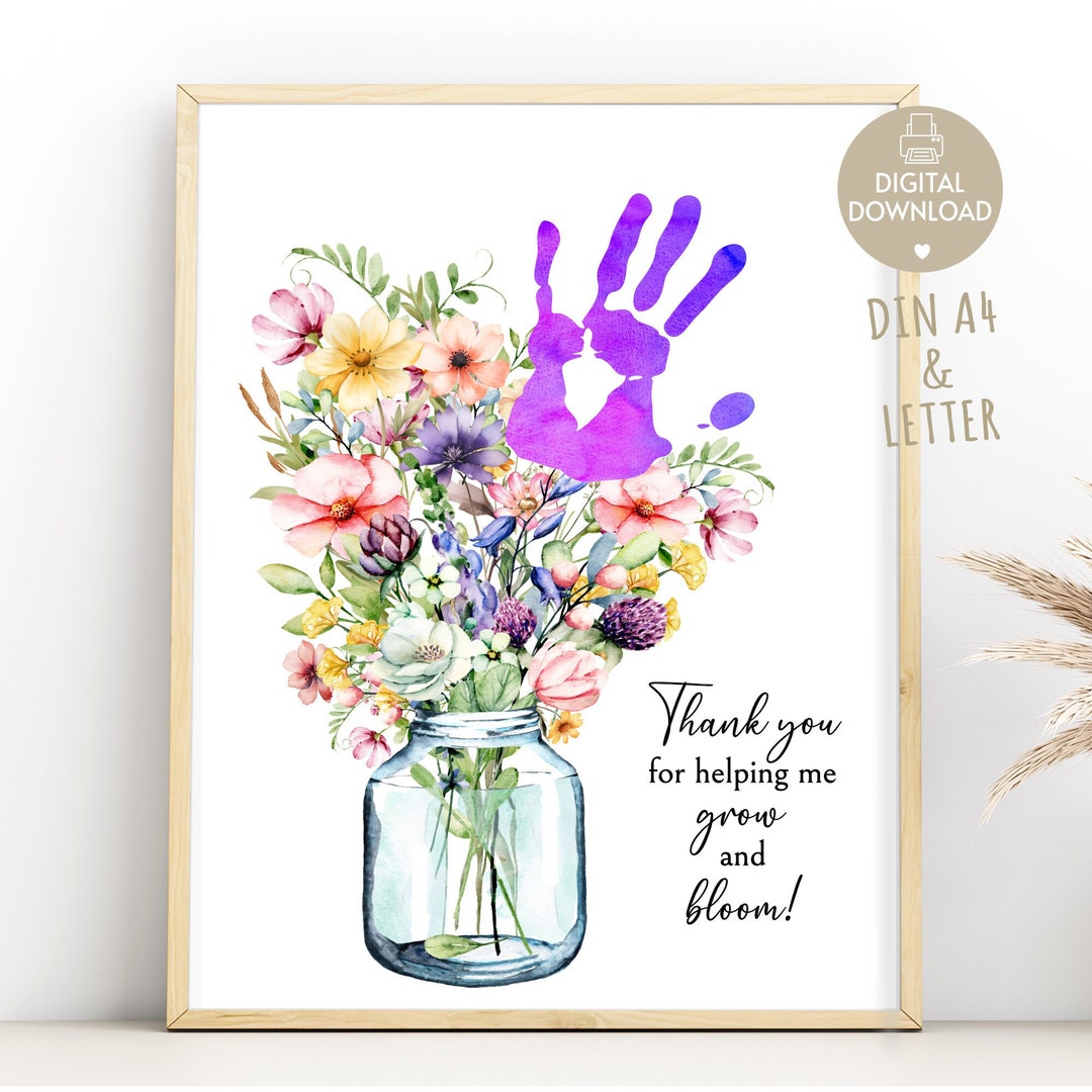 Teacher Appreciation Gift, Flower Handprint Art, Printable End of Year ...