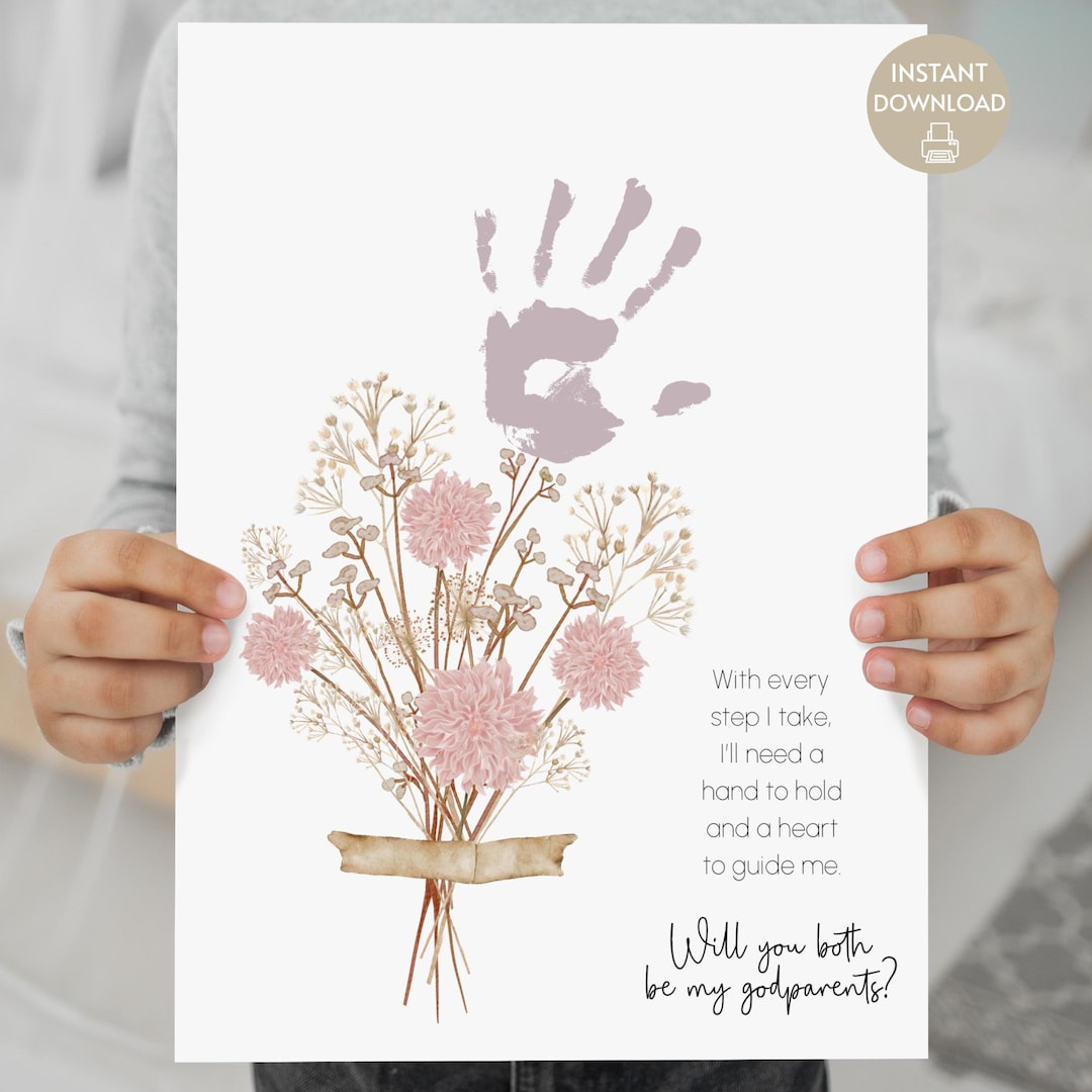 Handprint Art Godparents Proposal With Flowers, Godparent Proposal ...