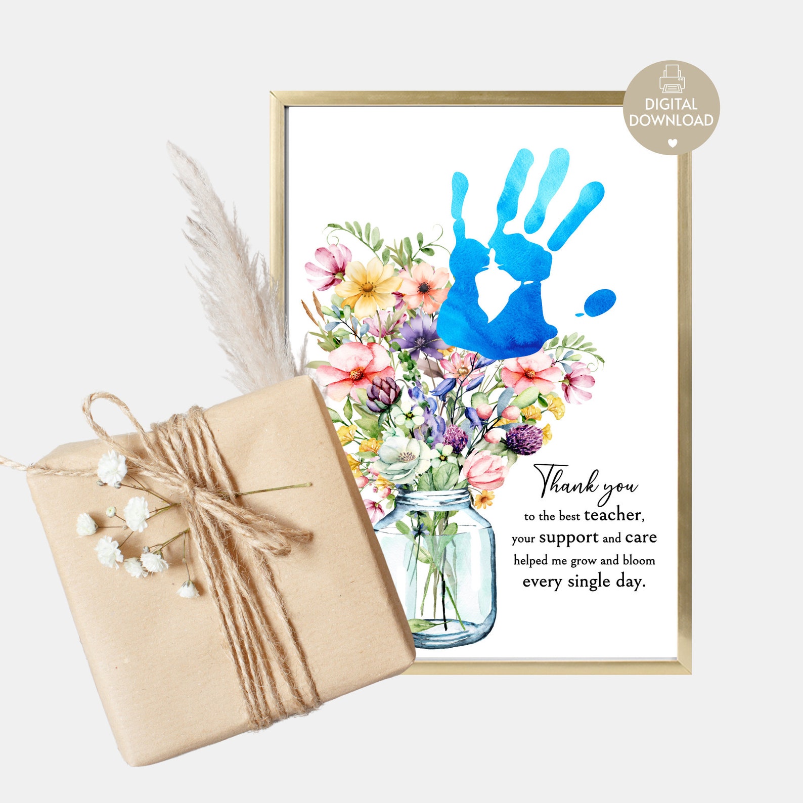 Gifts From Students to Teachers, Flower Handprint Art Gift, Teacher ...