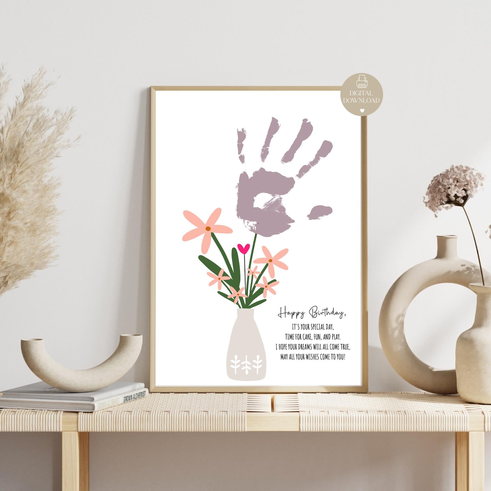 Birthday Gift Handprint Art, Custom Handprint Craft Keepsake, DIY ...