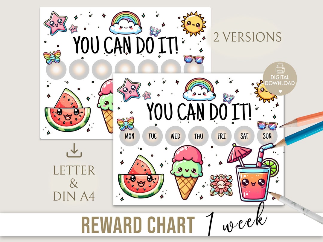Reward Chart Summer for Kids and Toddlers, Weekly Reward Chart ...