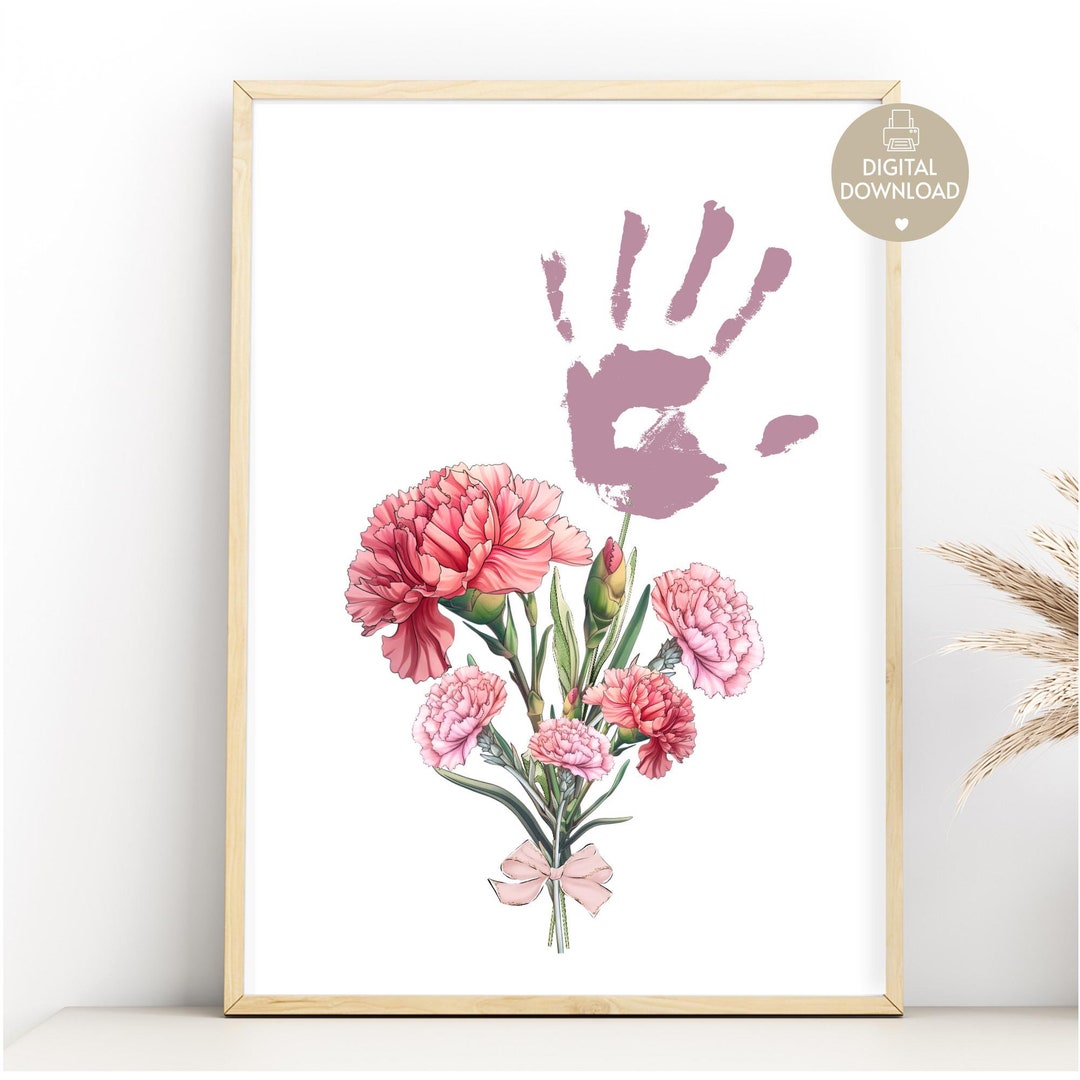 Handprint Art Pink Flower Bouquet Template, Printable Keepsake for Mom ...