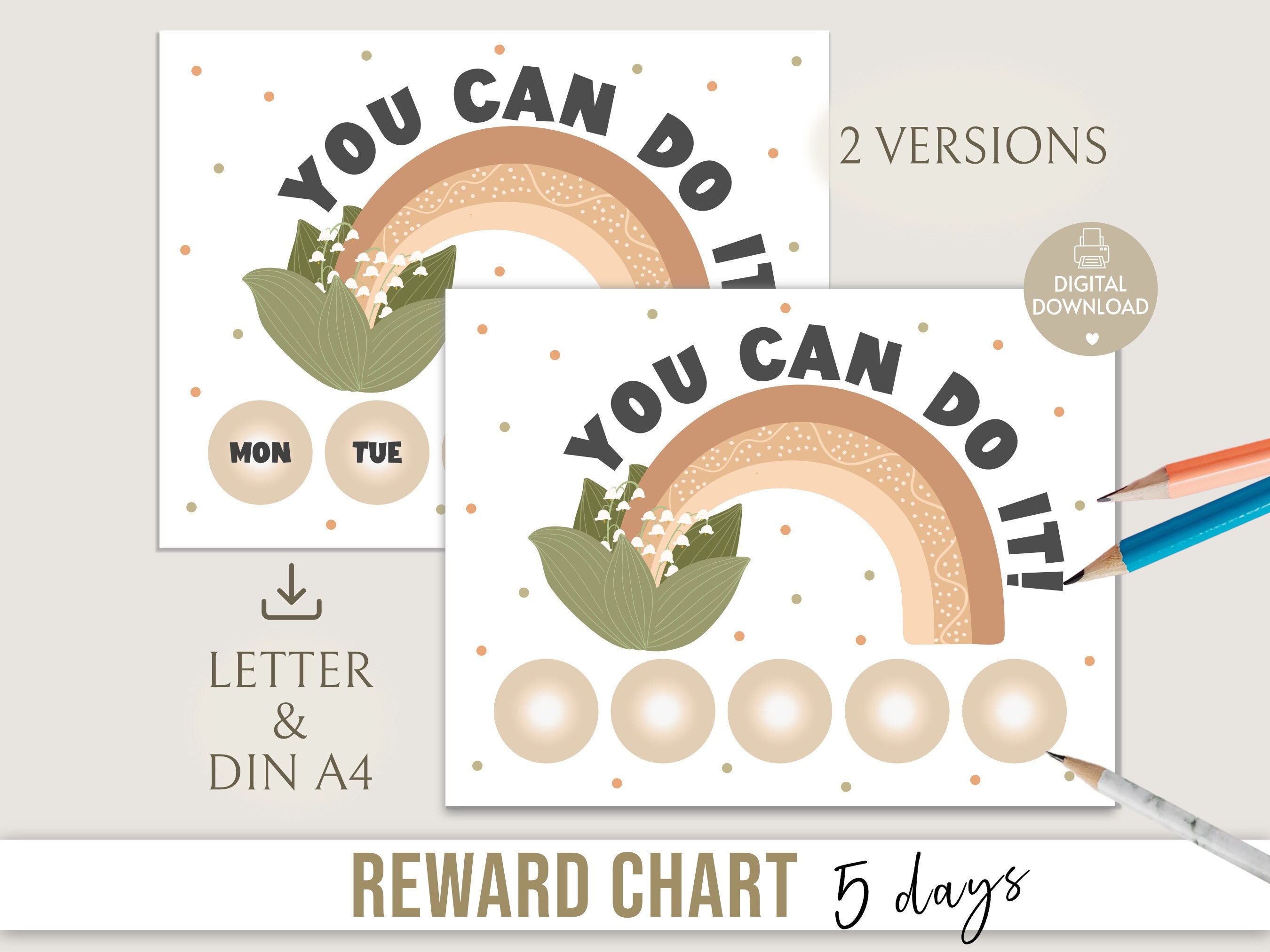 Rainbow Reward Chart Boho for Kids and Toddlers, Preschool Printables ...