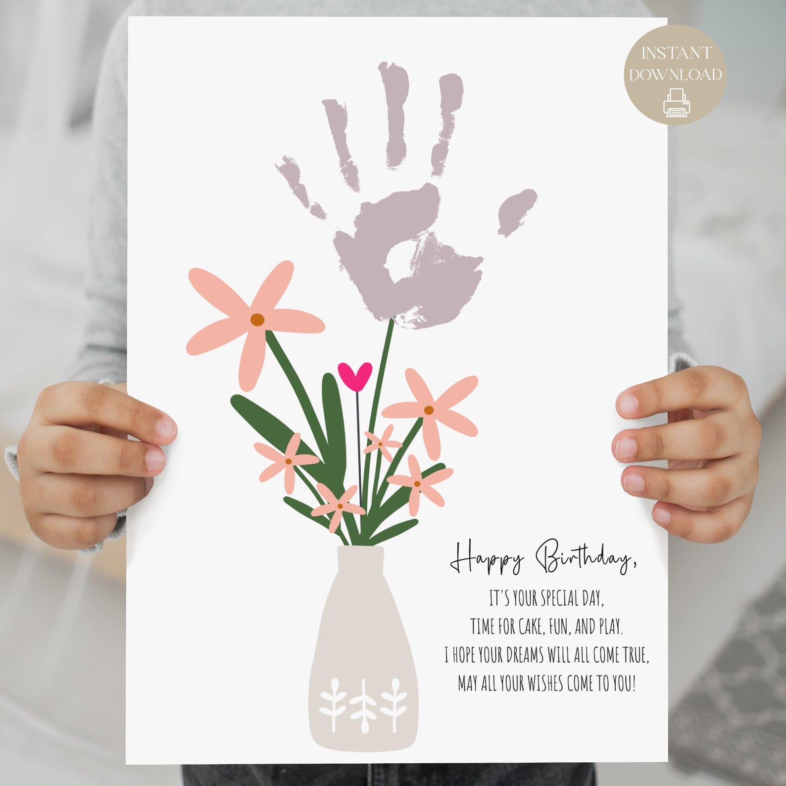 Birthday Gift Handprint Art, Custom Handprint Craft Keepsake, DIY ...