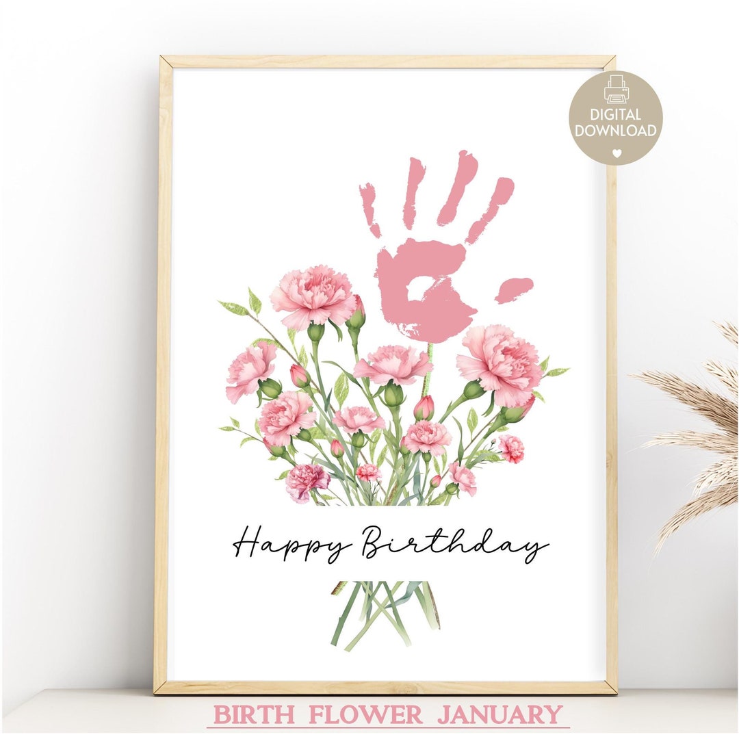 Handprint Art Birth Flower Print Bouquet Grandma Birthday Gift Mom Gift ...