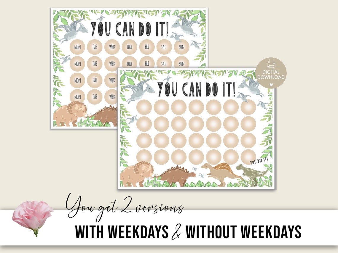Reward Chart Dinosaur, 4 Weeks, Rewarding Kids Chore Chart, Kids ...
