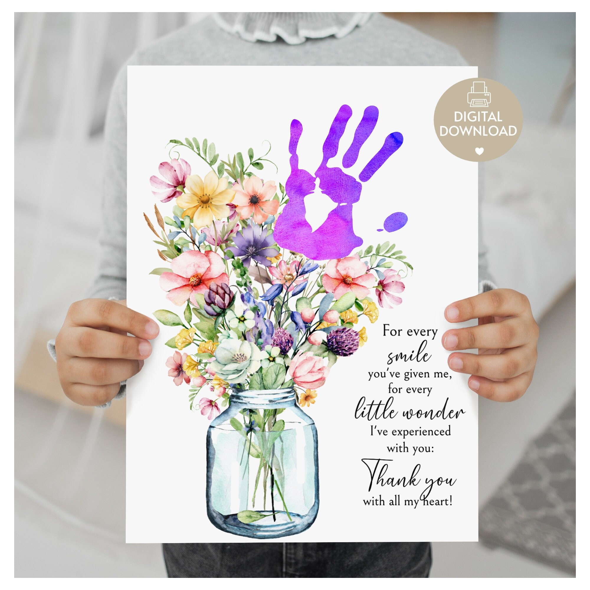 Teacher Appreciation Gift, Thank You Gift, Printable Handprint Wall Art ...