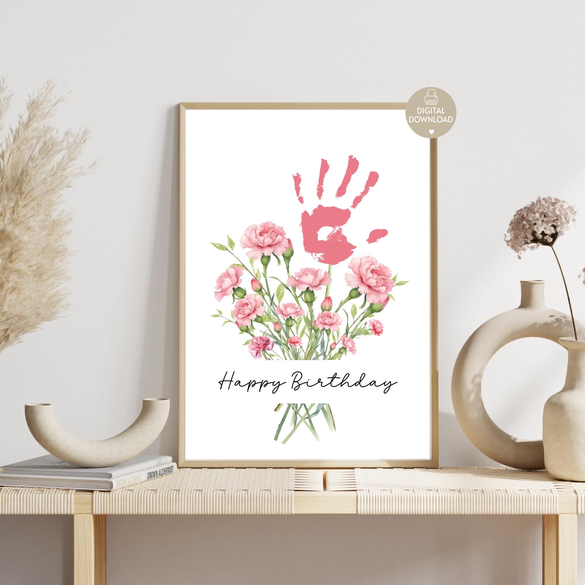 Birth Flower Print Bouquet Handprint Craft Birthday Grandma Birthday ...