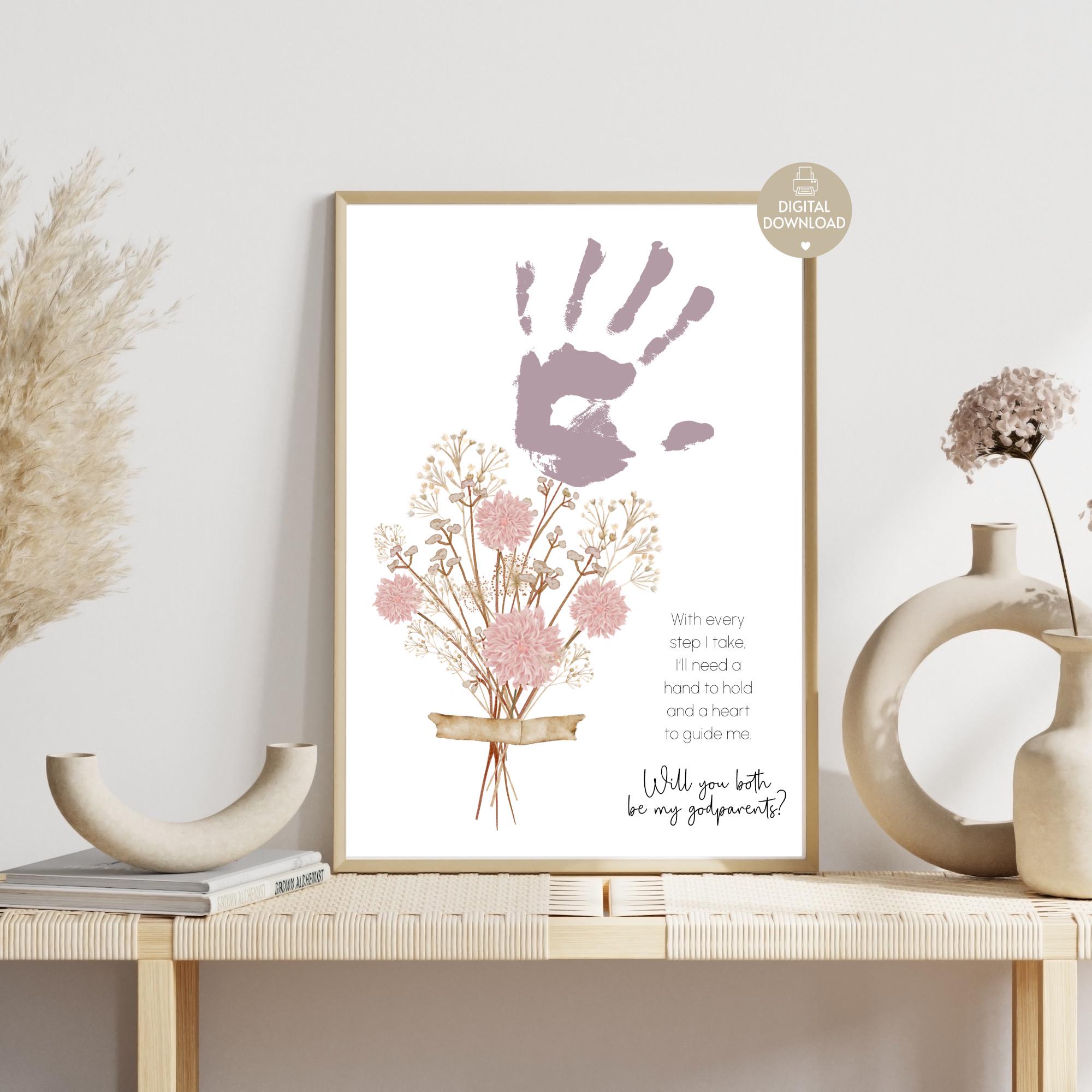 Handprint Art Godparents Proposal With Flowers, Godparent Proposal ...