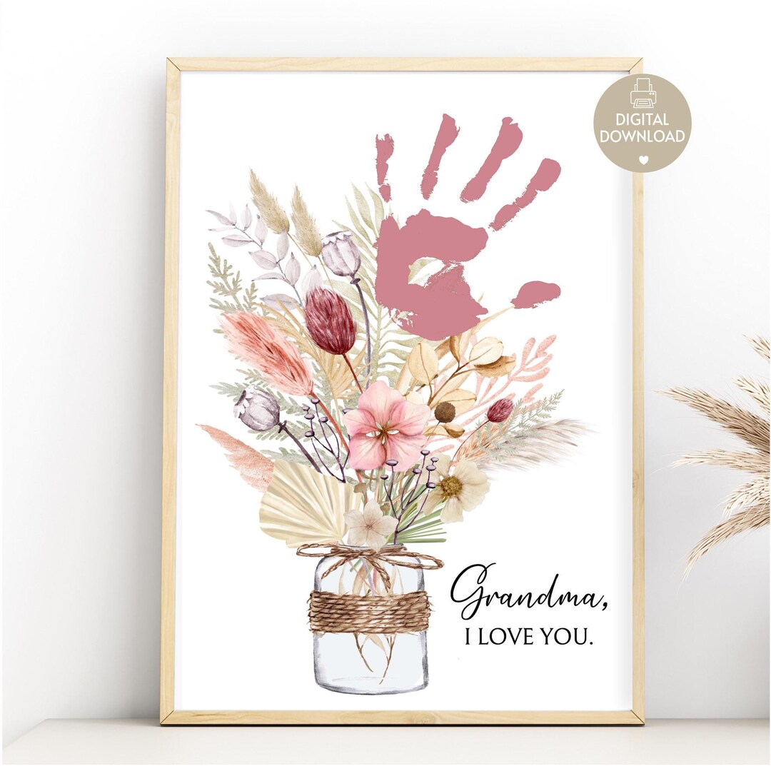 Grandma Gift Flower Handprint Art Kids Printable, Boho Toddler ...