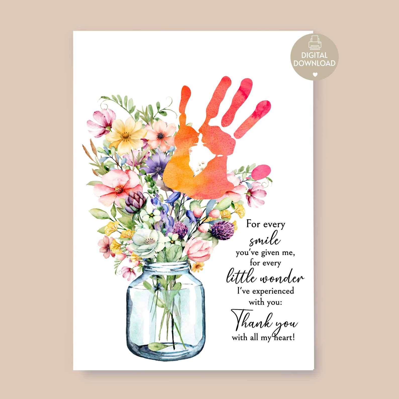 Teacher Appreciation Gift, Thank You Gift, Printable Handprint Wall Art ...