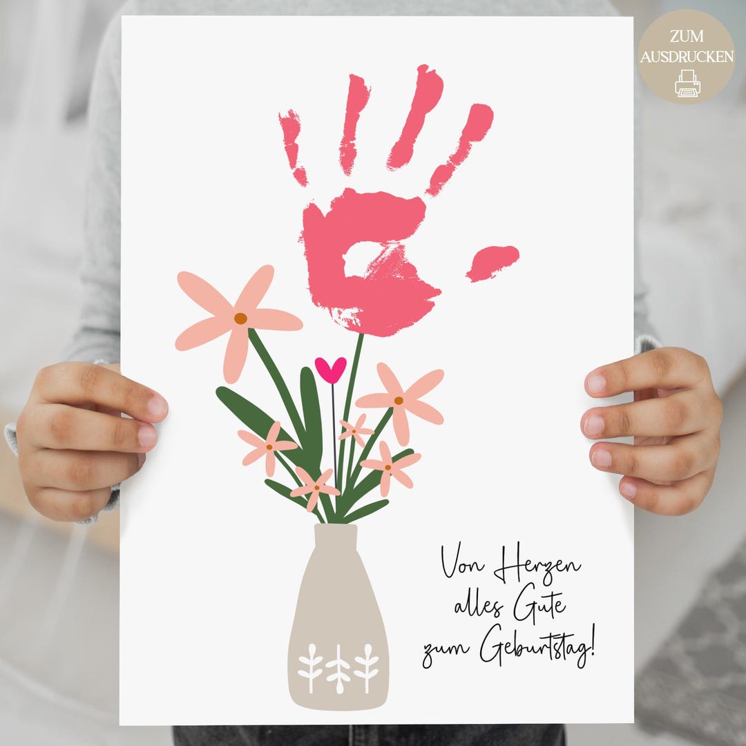 Handprint Art Flowers, Birthday Gift From Kids, Handprint Footprint ...