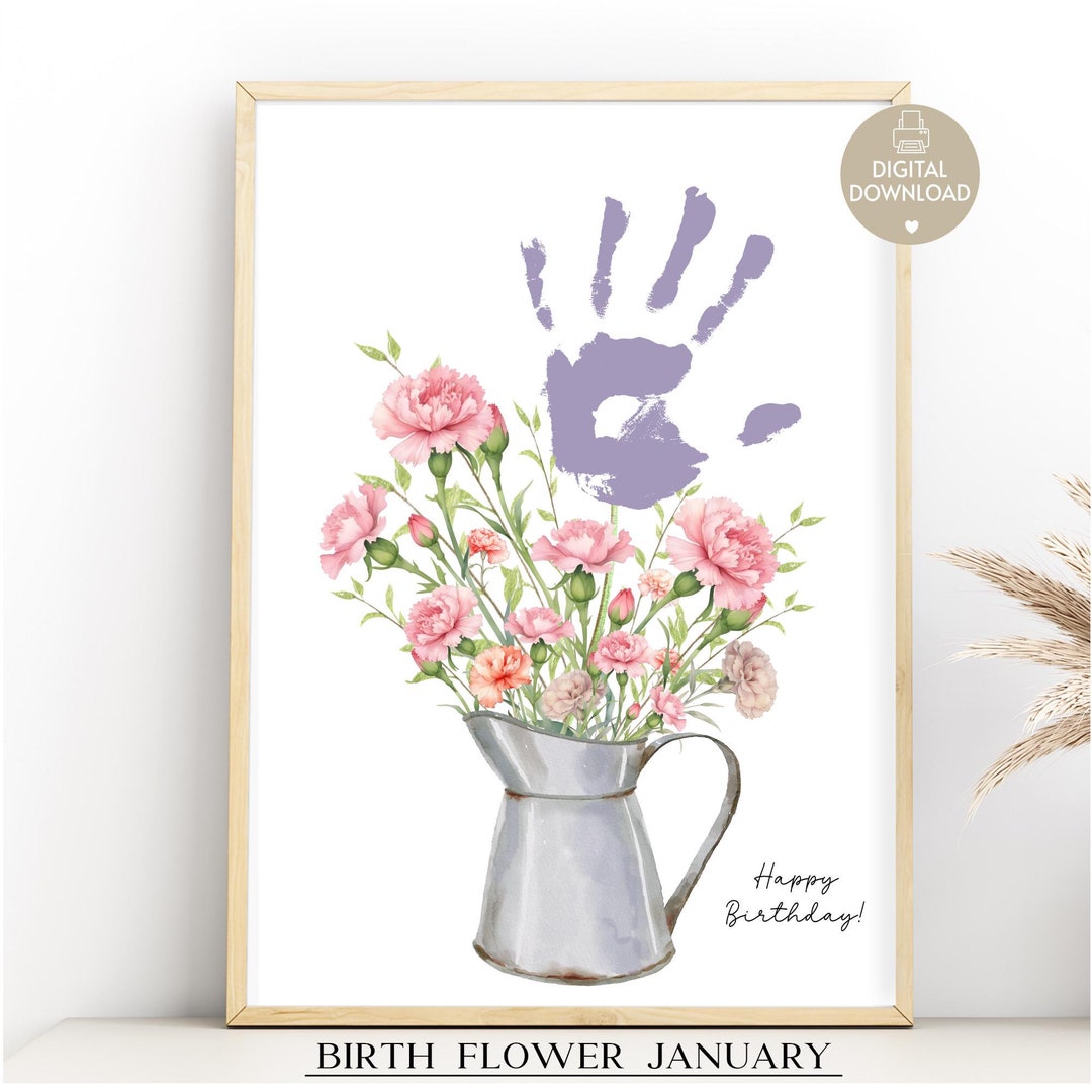 Handprint Art Birth Flower Bouquet Birthday Gift Grandma Gift Idea Mom ...