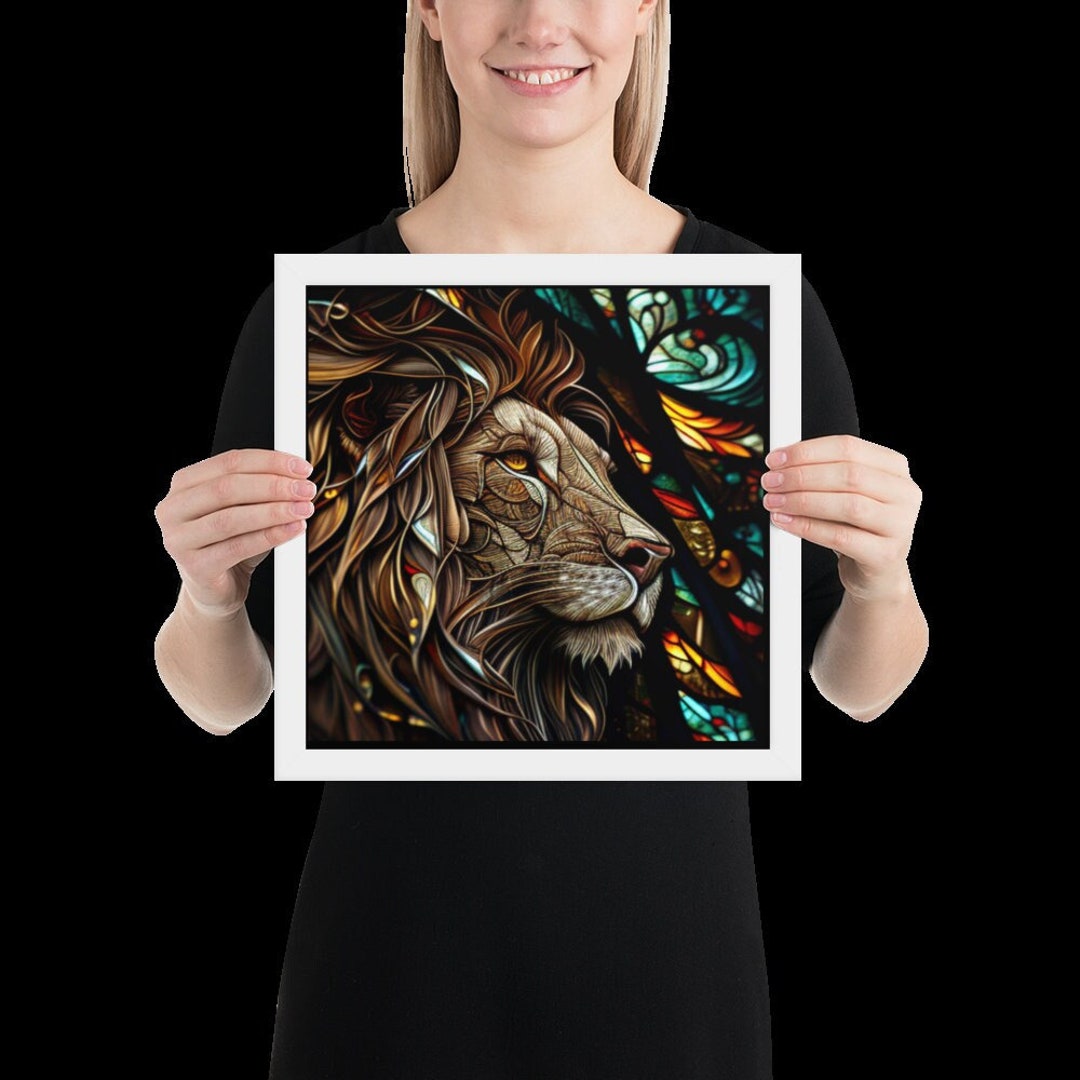 Frame of a Stained Glass Lion of the Savannah Digital Print - Etsy