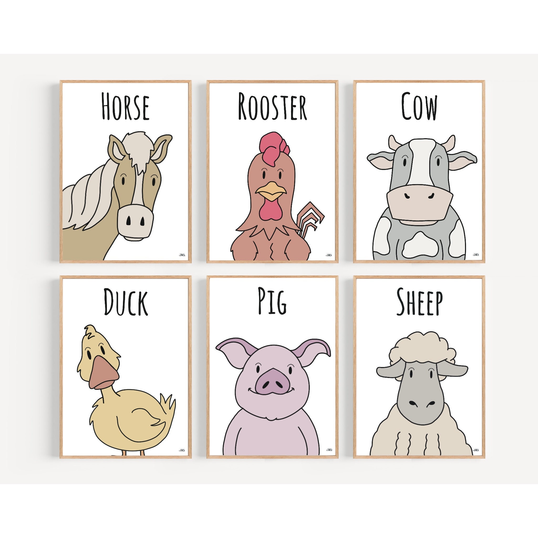 Farm Animal Prints - Set of 6 - Etsy