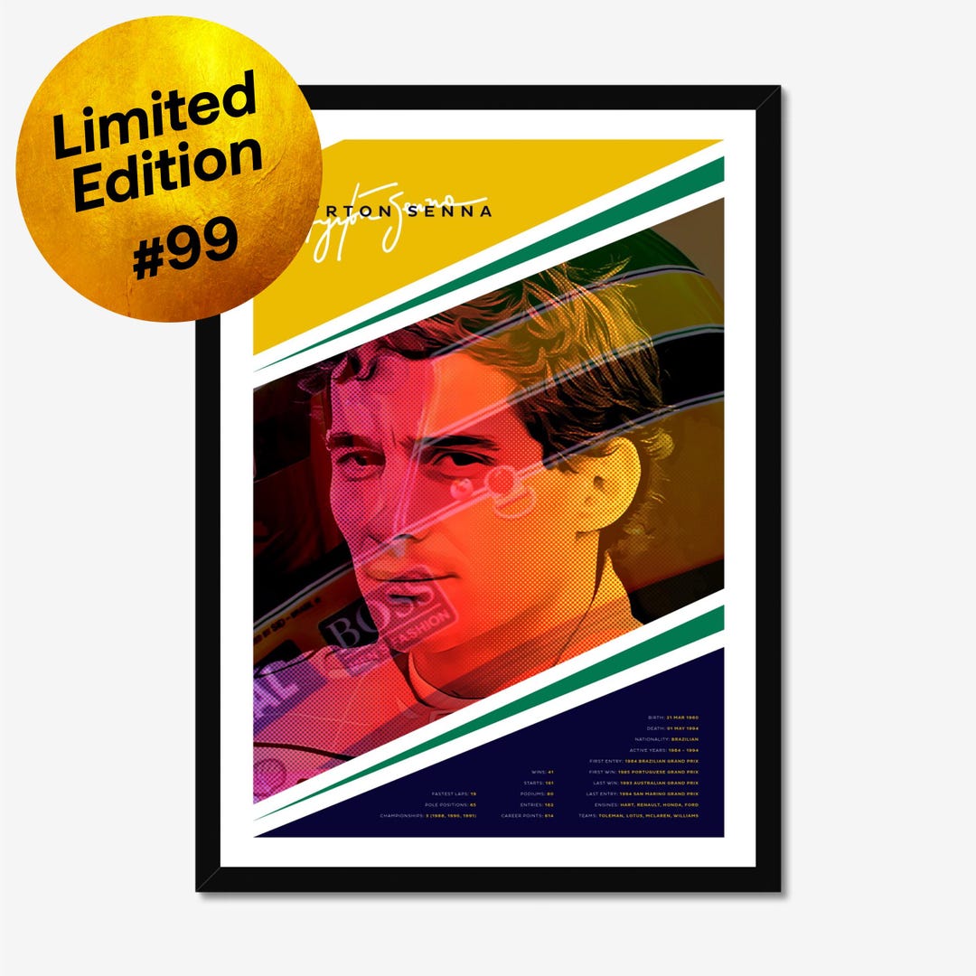 Ayrton Senna Limited Edition (x99) F1 Racer Art Print Framed Poster ...