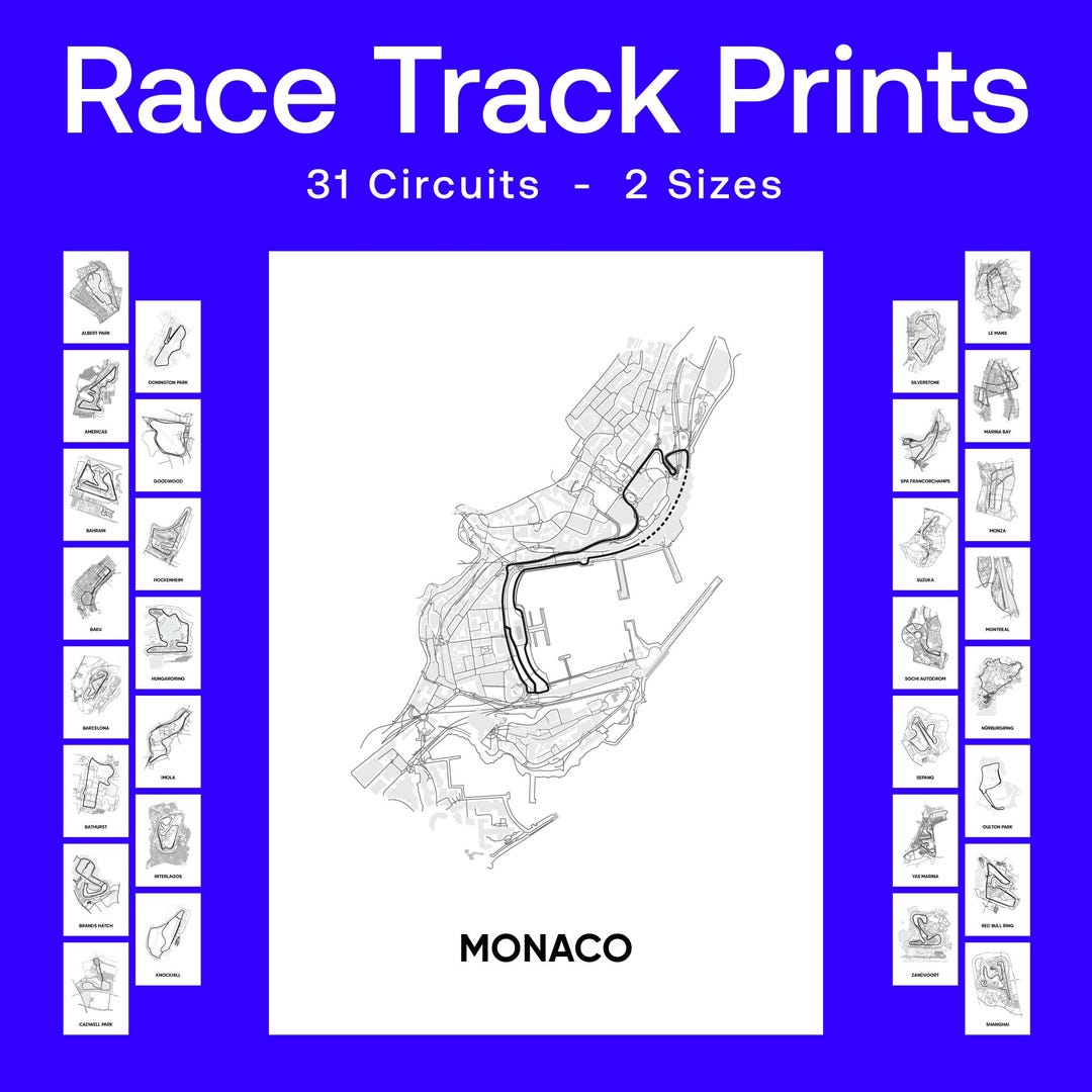 F1 Race Track Prints – 31 Circuit Designs – Minimal Motorsport Wall Art ...