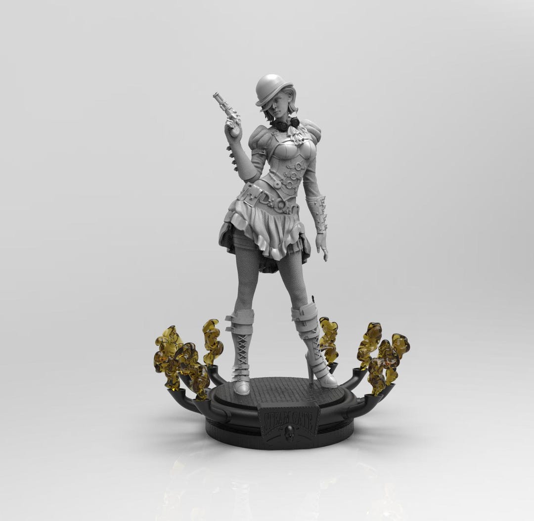 E109 Cyber Girl Character Design, the Steam Base Cyber Punk Girl Statue ...