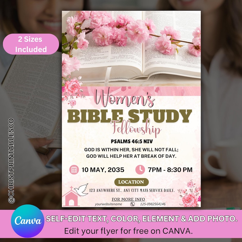 Editable Women's Bible Study Floral Flyer, Fellowship Meeting Flyer ...